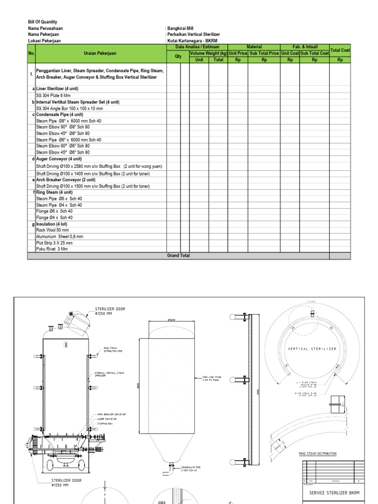 BoQ & Drawing Vertical Sterilizer BKRM | PDF | Pipe (Fluid Conveyance) | Building Engineering