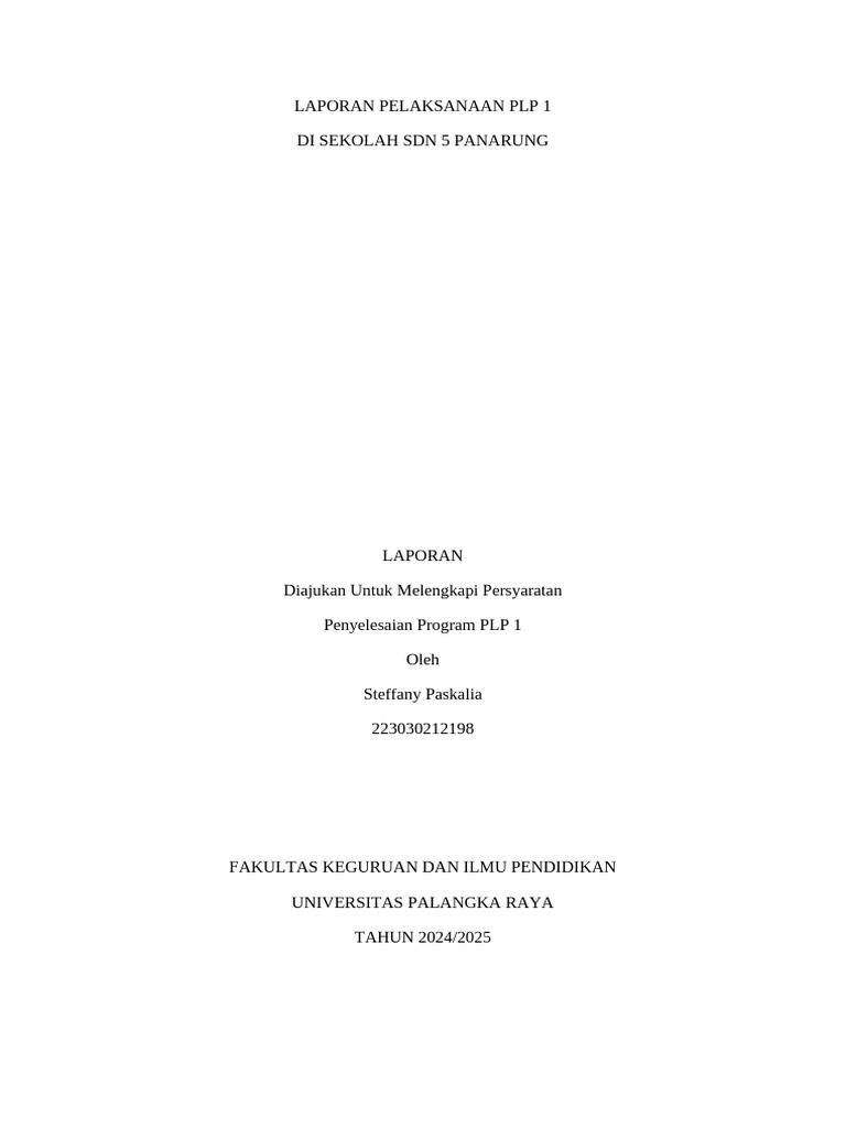 Laporan Pelaksanaan Plp 1 | PDF