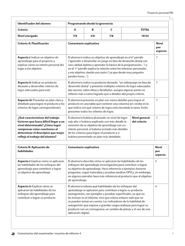 PAI Programando Comentarios Evaluacion S | PDF | Aprendizaje | Cognición
