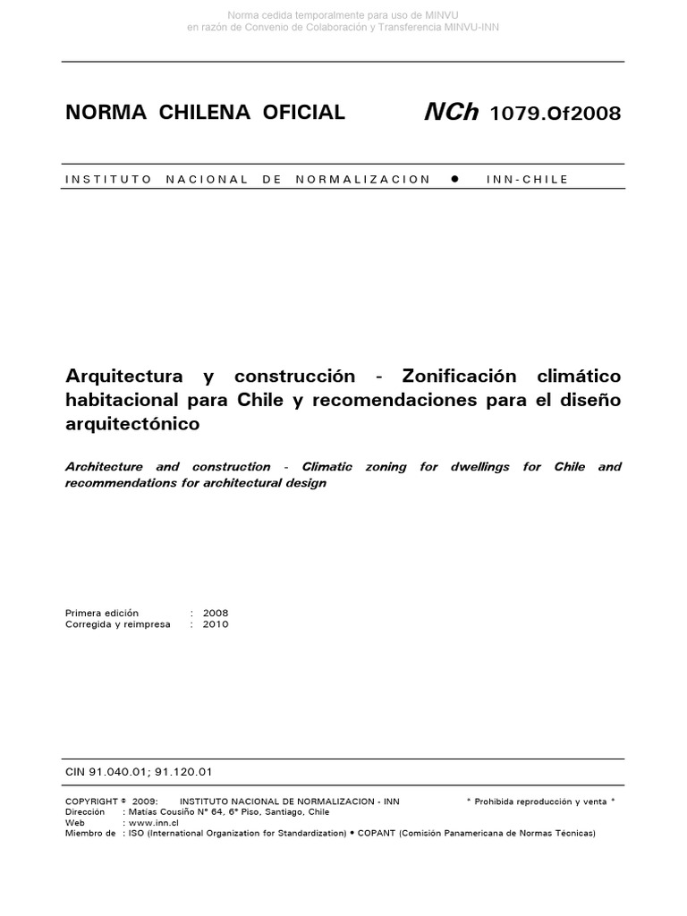 NCH 1079 2008 (Arquitectura y Construcción - Zonificación Climático Habitacional para Chile y ...