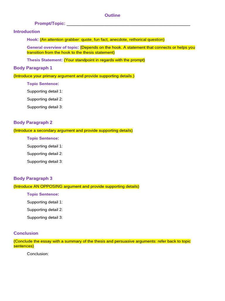 Essay Outline Template Guide | PDF