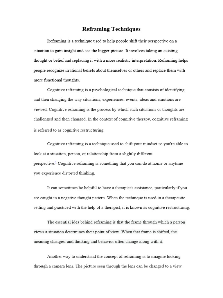 Reframing Techniques 240911 141140 | PDF | Psychological Concepts ...