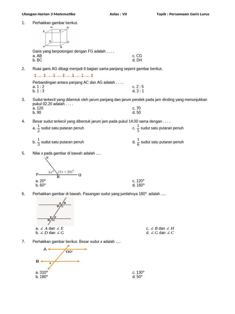 Ulangan Harian Matematika Kelas VII | PDF