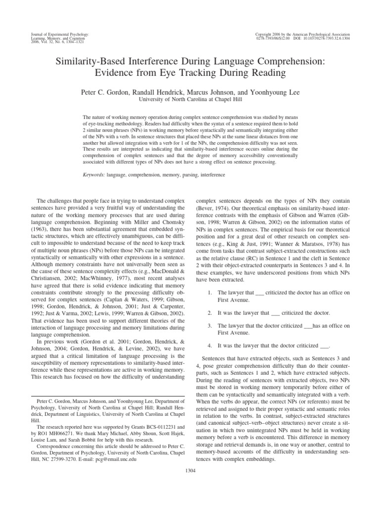 Gordon Hendrick Johnson Lee 2006 | PDF | Syntax | Sentence (Linguistics)