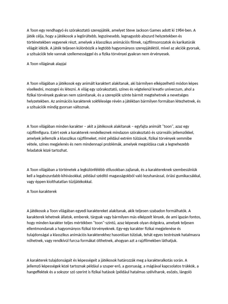 Toon - RPG Ismertető | PDF