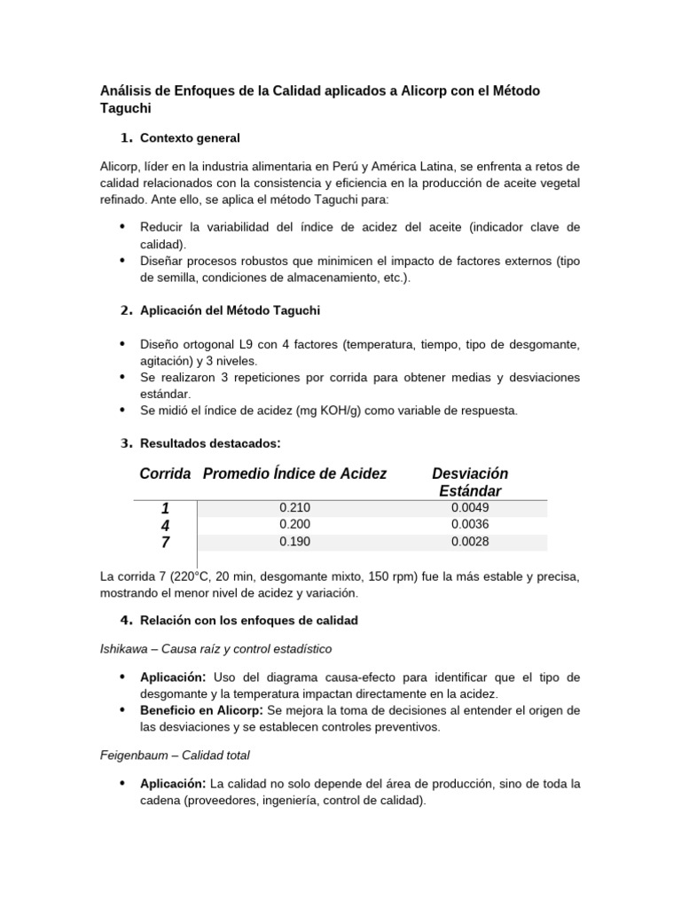 Metodo_Taguchi_Alicorp | PDF | Calidad (comercial) | Business