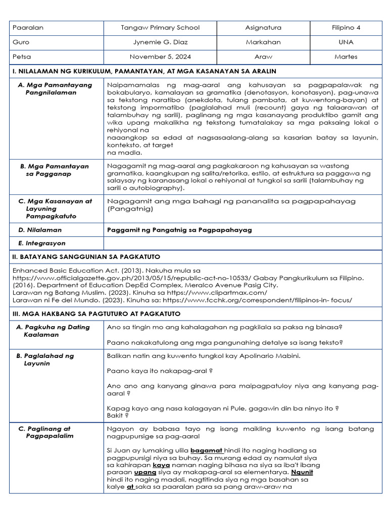 DLP Filipino Day 2 | PDF