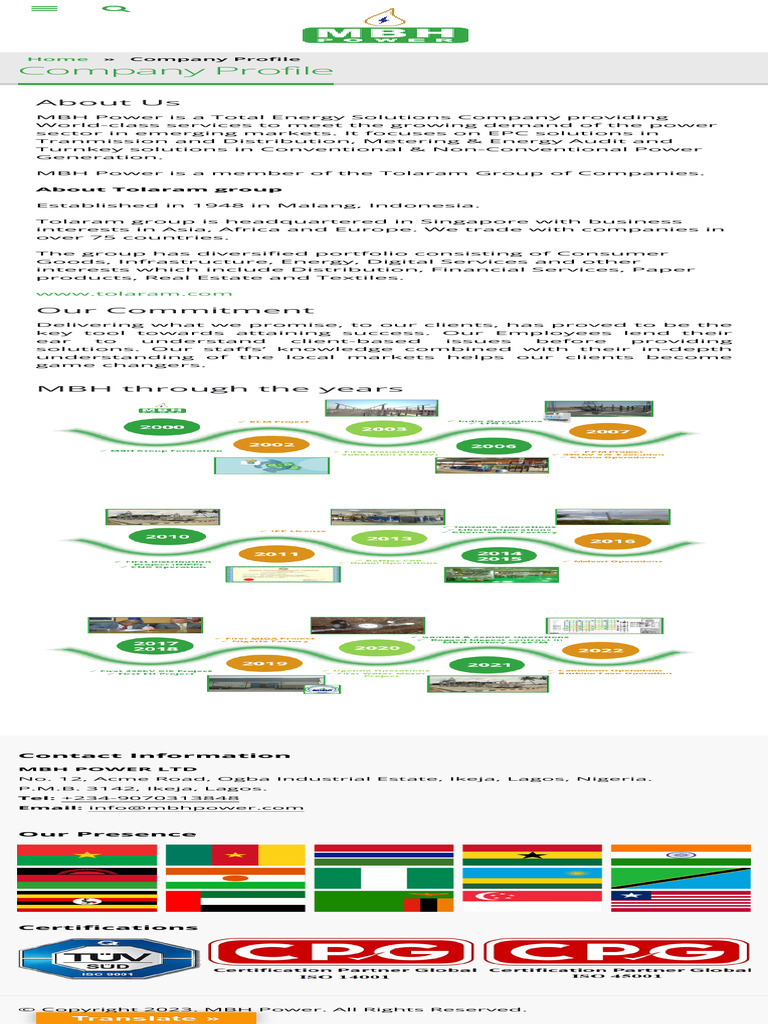 Company Profile - MBH Power | PDF | Economies