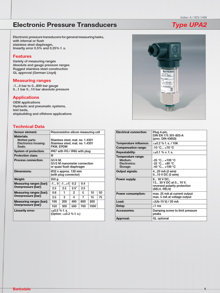 Pressure Transduser Upa2 | PDF | Pressure Measurement | Electrical ...