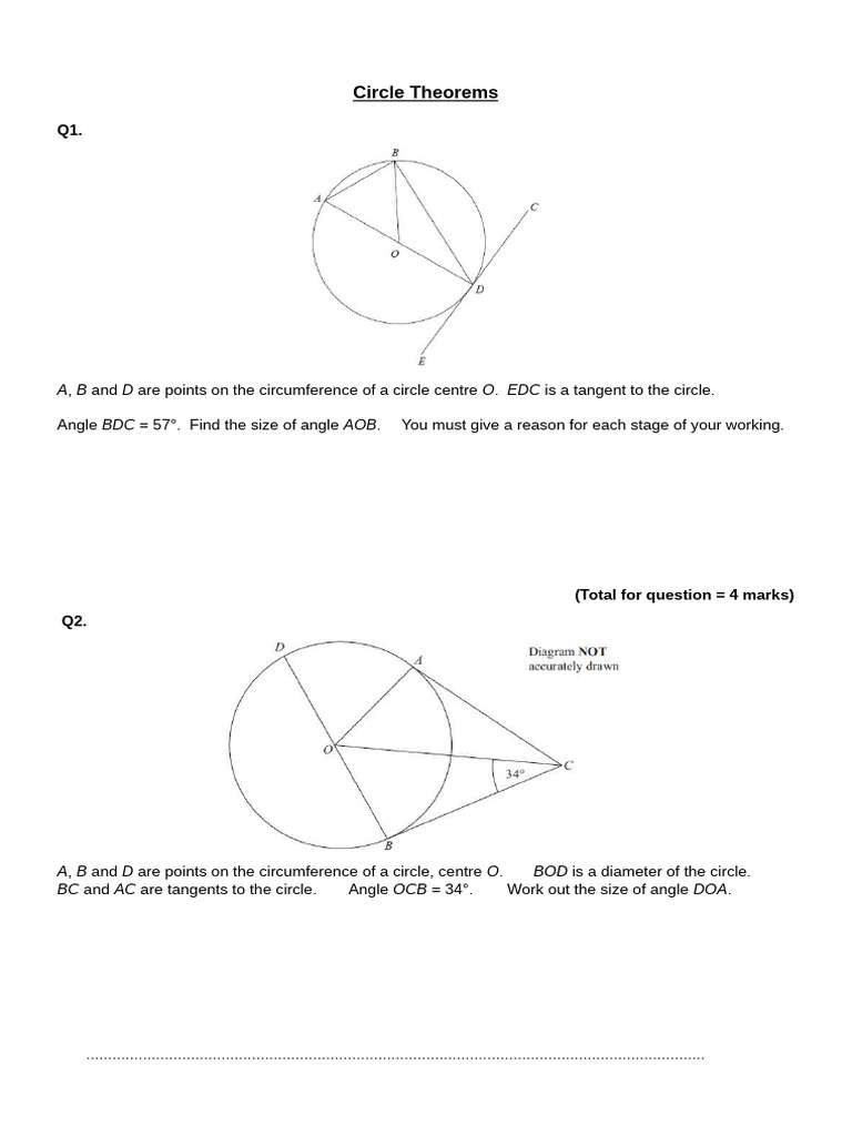 Exam Questions On Circle Theorems | PDF | Circle | Angle