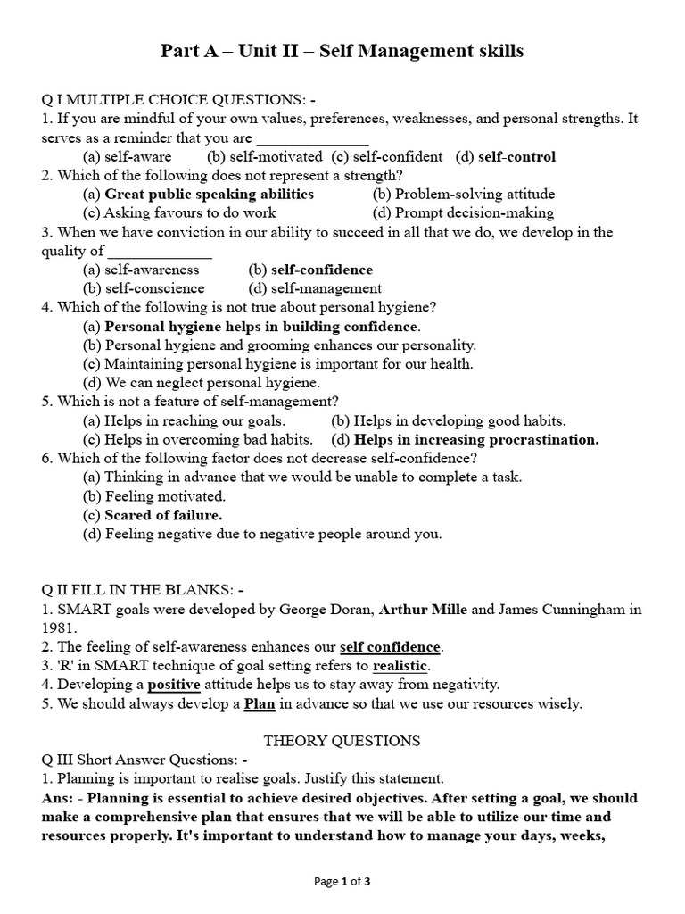 Part A - Unit II - Self Management Skills | PDF | Procrastination | Professional Skills
