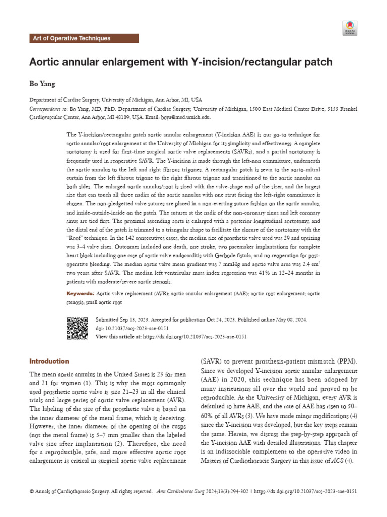 Bo Yang's Aortic Root Enlargement Technique | PDF | Heart Valve | Aorta