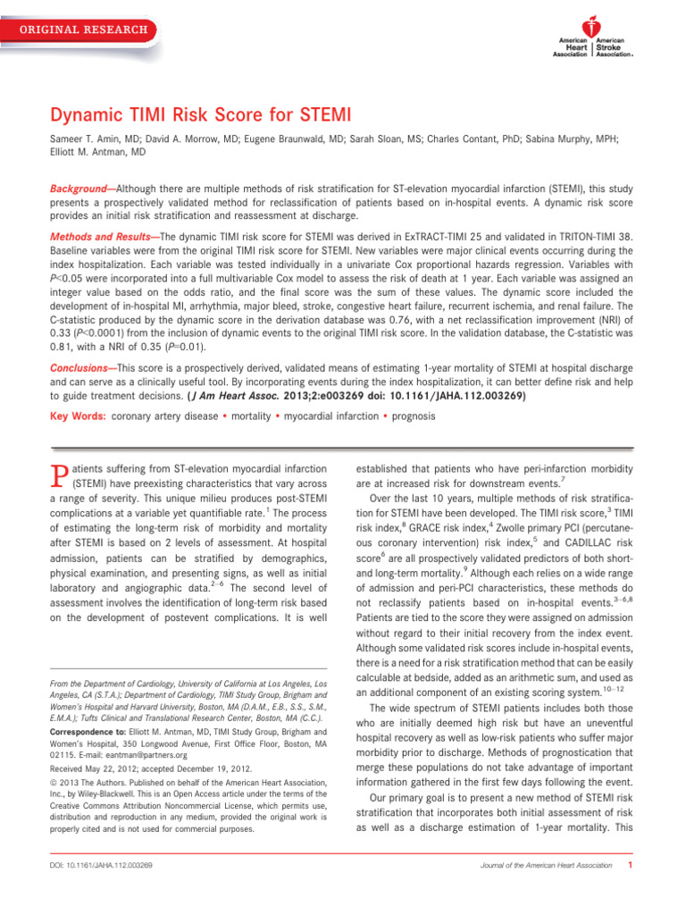 Dynamic TIMI Risk Score For STEMI | PDF | Myocardial Infarction ...