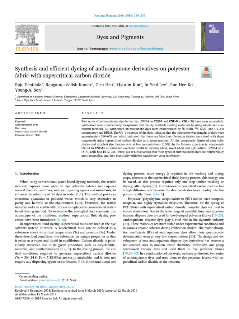 Synthesis and Efficient Dyeing of Anthraquinone Derivatives On ...