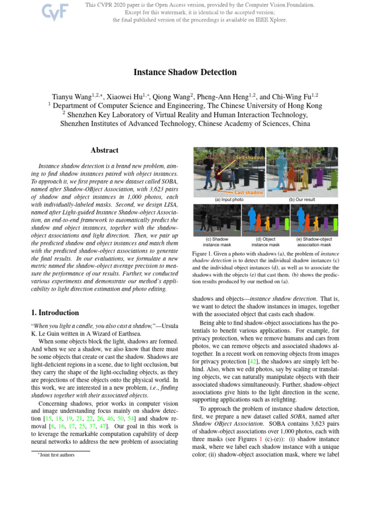 Wang Instance Shadow Detection CVPR 2020 Paper | PDF | Image Segmentation | Computer Vision