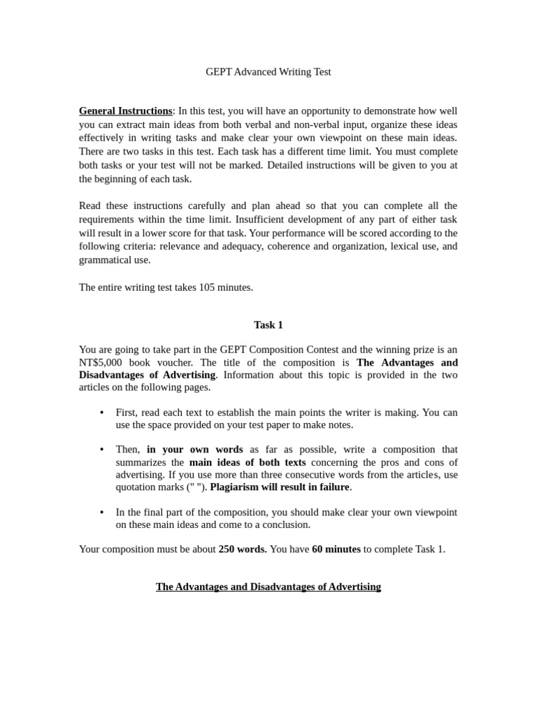 GEPT Advanced Writing Test Guide | PDF | Advertising | Newspapers