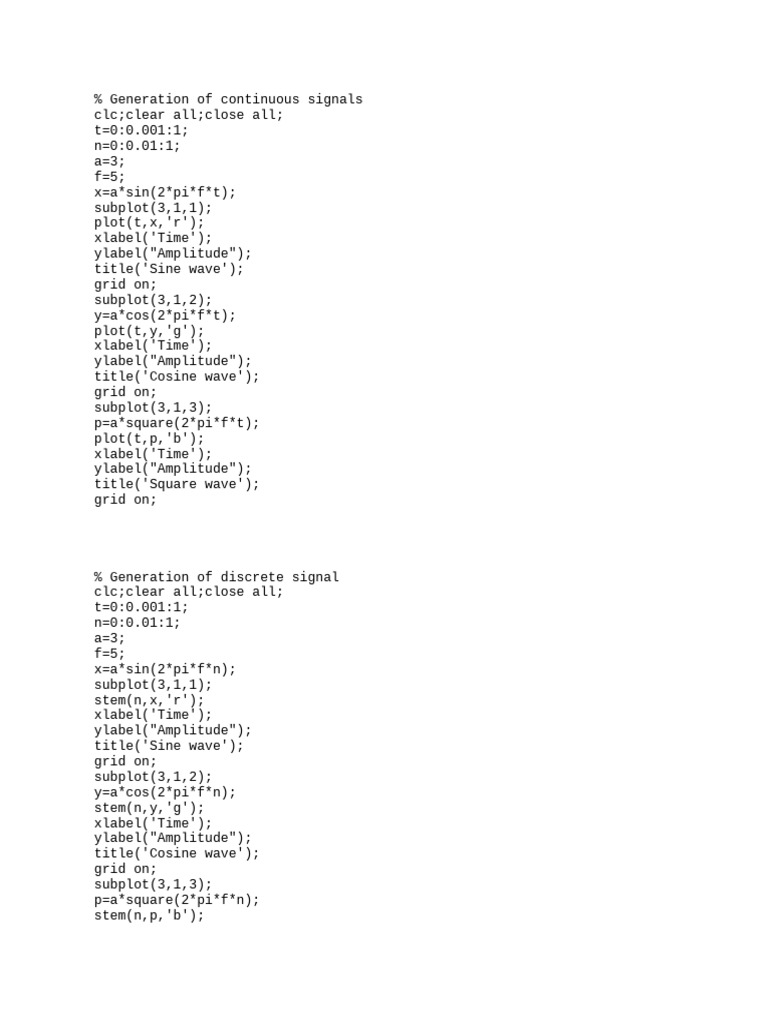 Continuous and Discrete Signal Generation | PDF