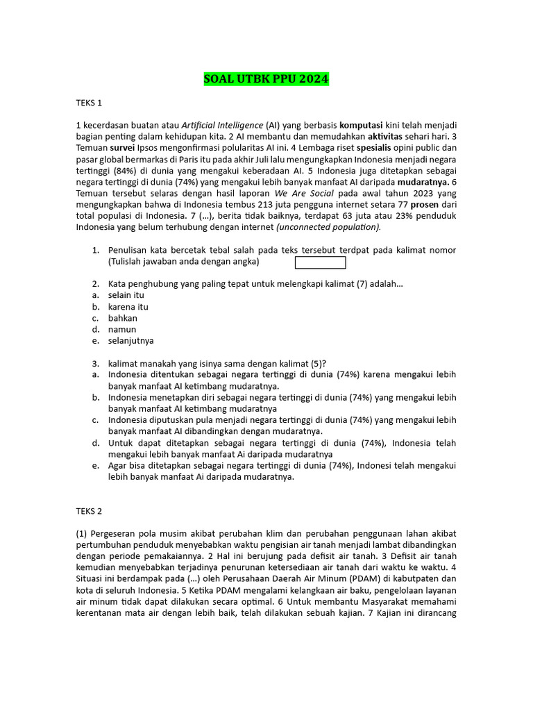 Kumpulan Soal Utbk 2024 - Ppu | PDF