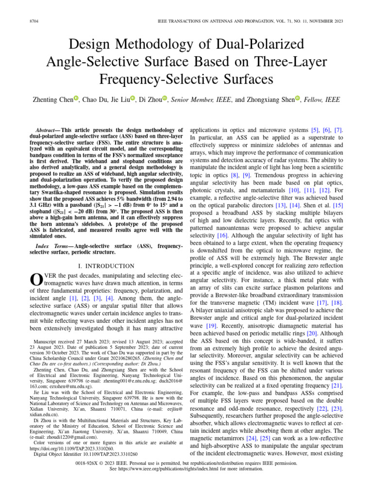 Design Methodology of Dual-Polarized Angle-Selective Surface Based on Three-Layer Frequency ...