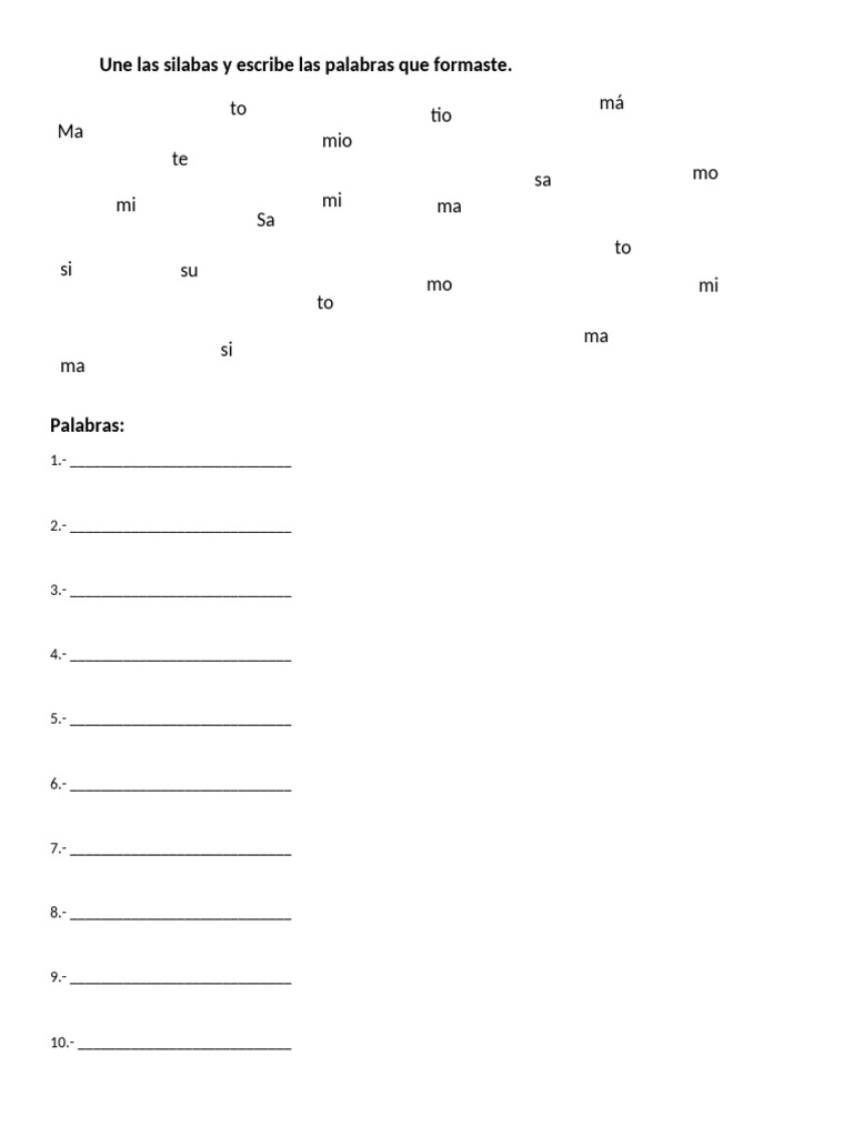 Actividades para formar palabras con sílabas | PDF