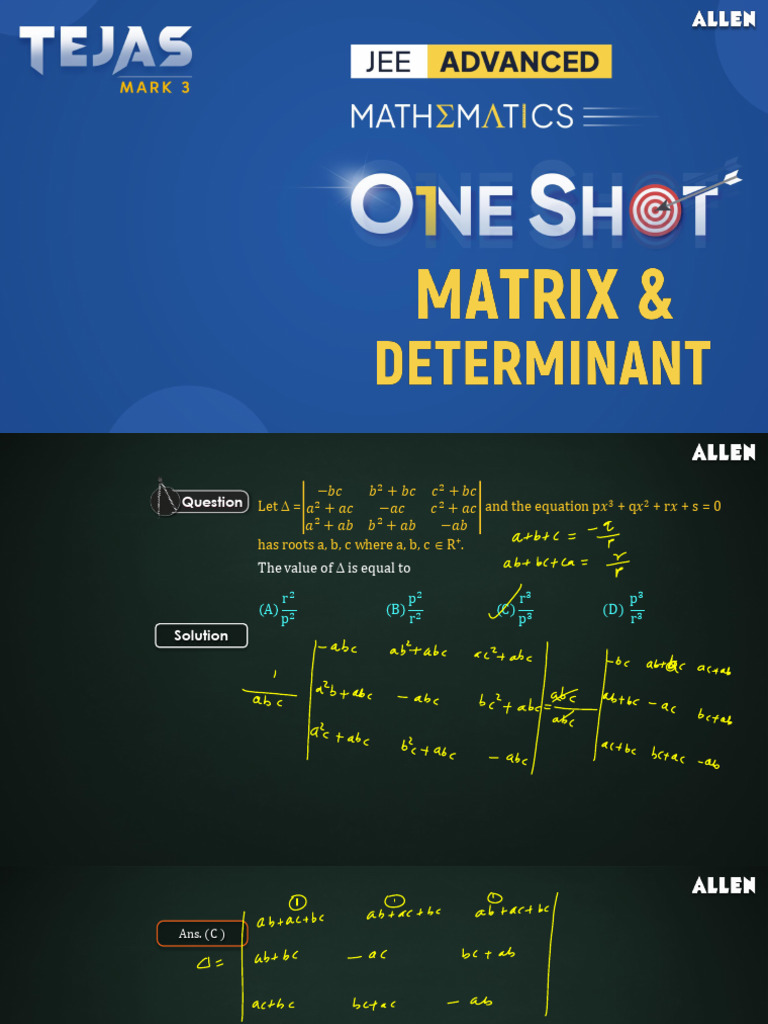 JEE One Shot Determinants & Matrics | PDF | Matrix (Mathematics) | Determinant