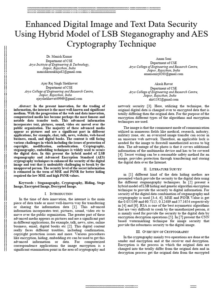 Enhanced Digital Image and Text Data Security Using Hybrid Model of LSB Steganography and AES ...