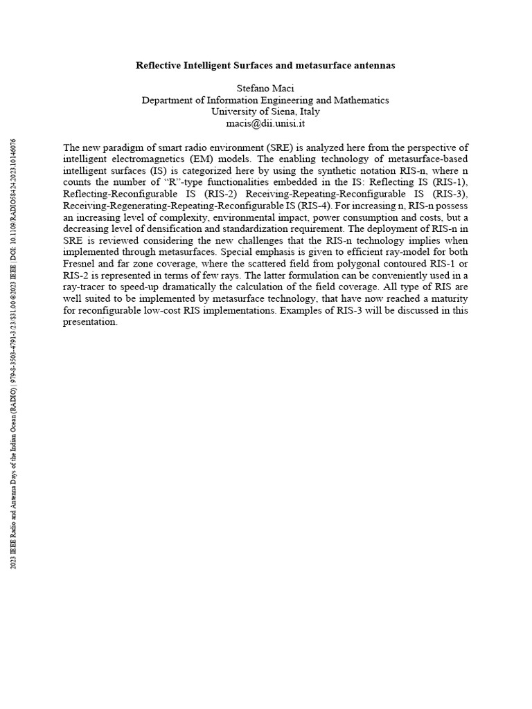 Reflective Intelligent Surfaces and Metasurface Antennas | PDF ...