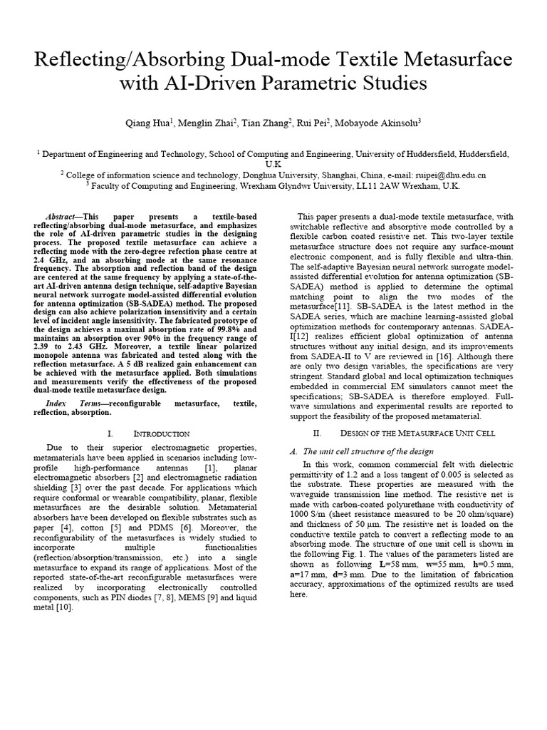 Reflecting Absorbing Dual-Mode Textile Metasurface With AI-Driven ...