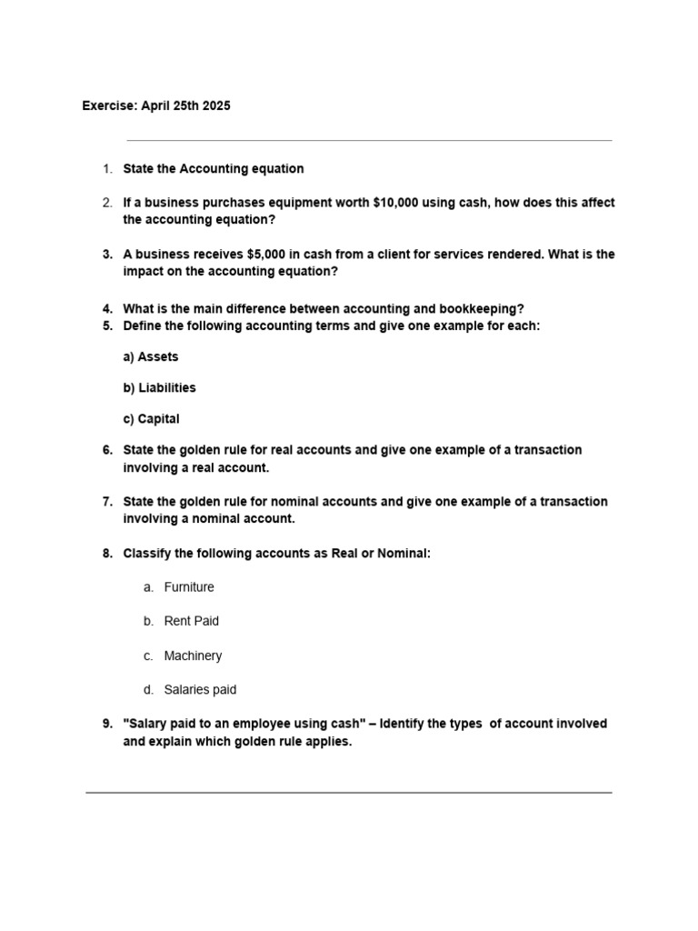 Exercise - April 25th 2025 | PDF