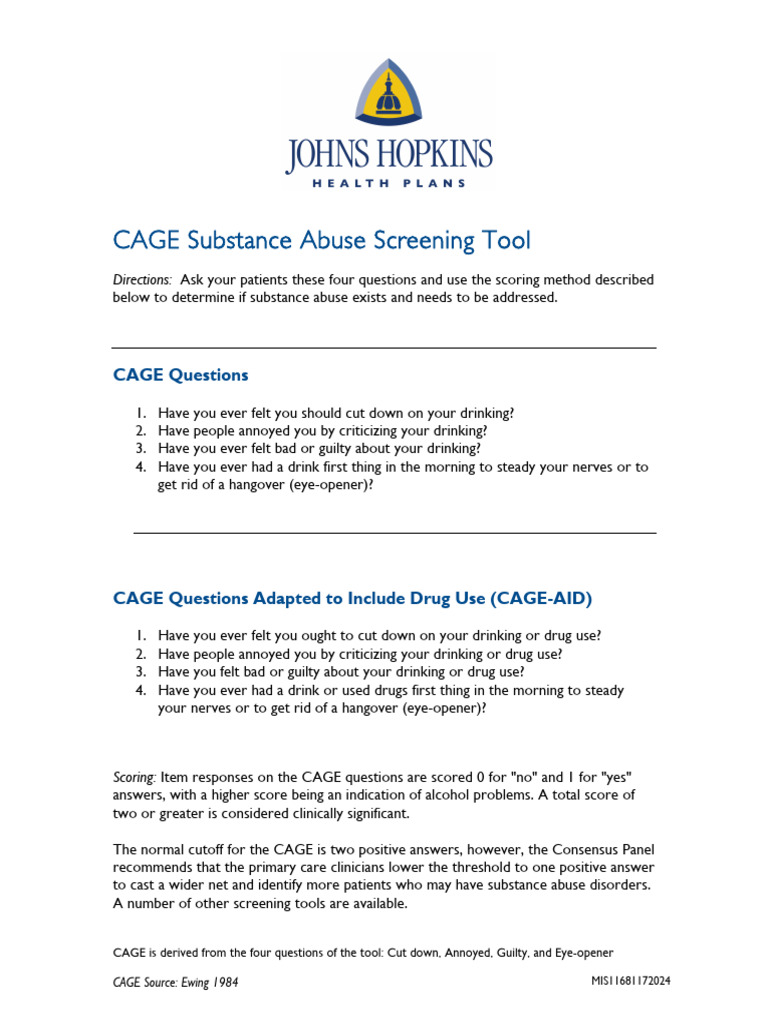 CAGE Substance Screening Tool | PDF