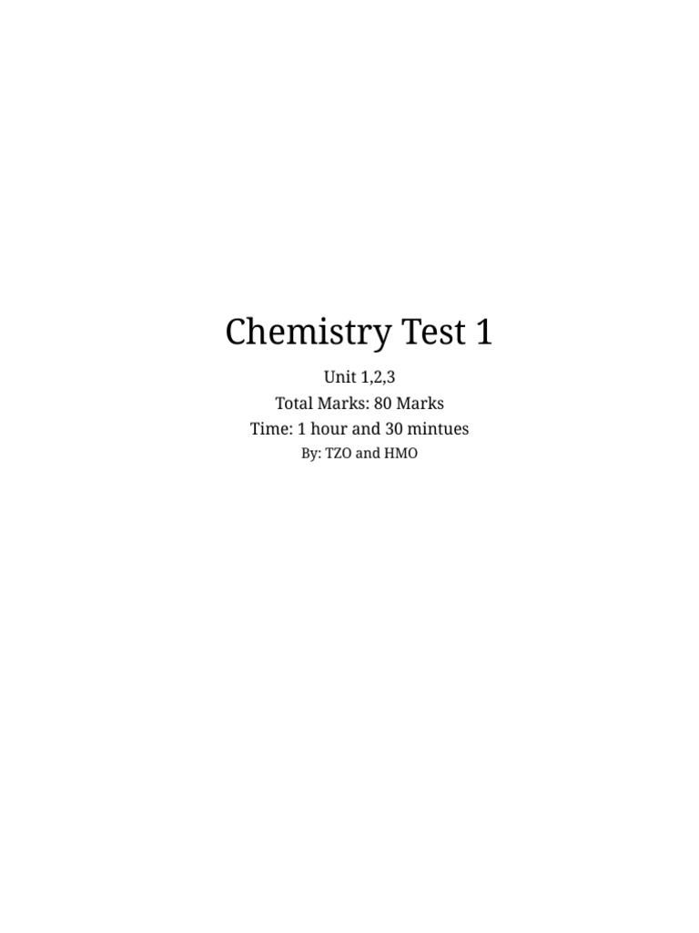 Chemistry Test 1 Unit 1,2,3 QP | PDF