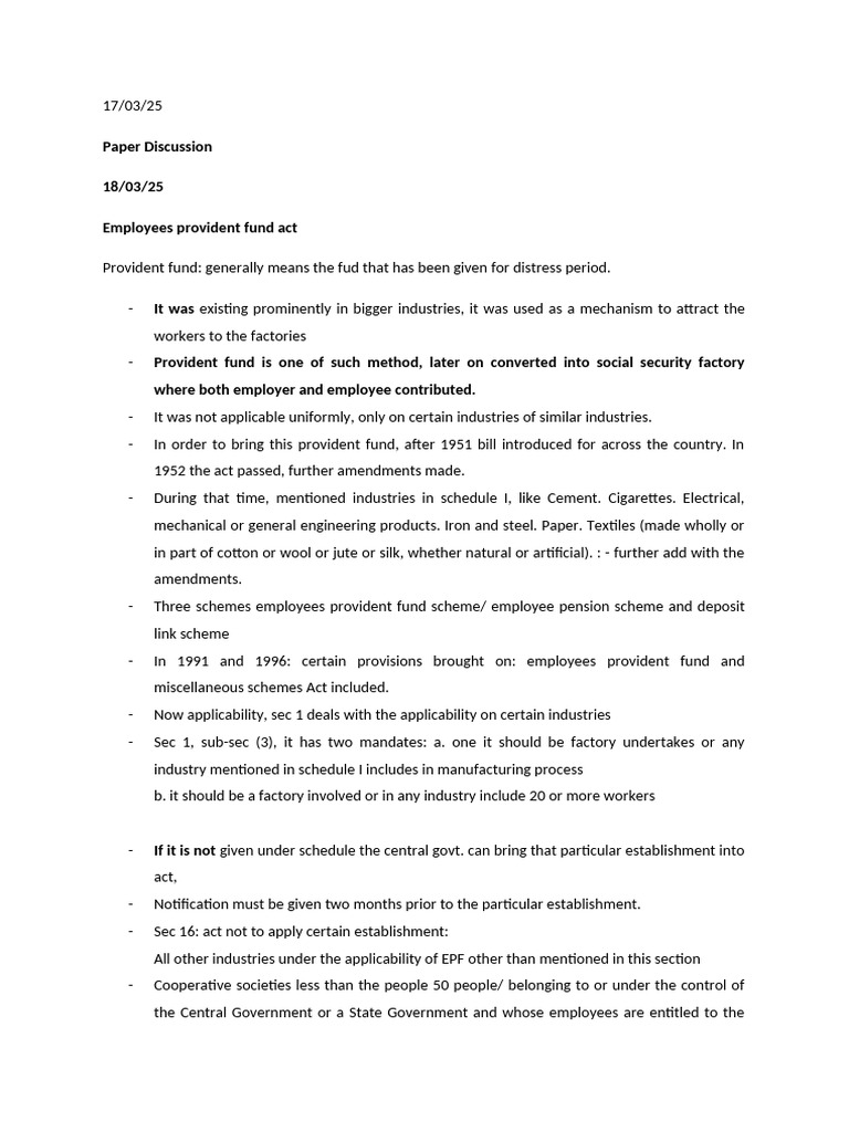 Labour Law II Notes After Mid Sem | PDF | Employment | Pension