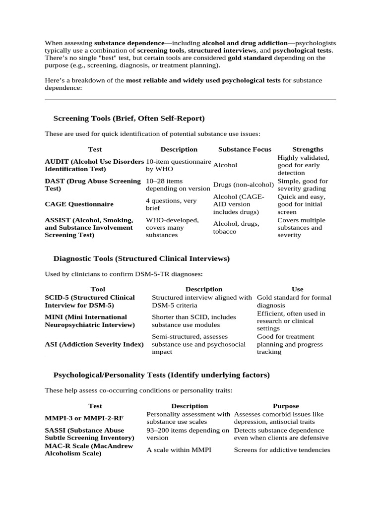 When Assessing Substance Dependence | PDF | Substance Use Disorder ...