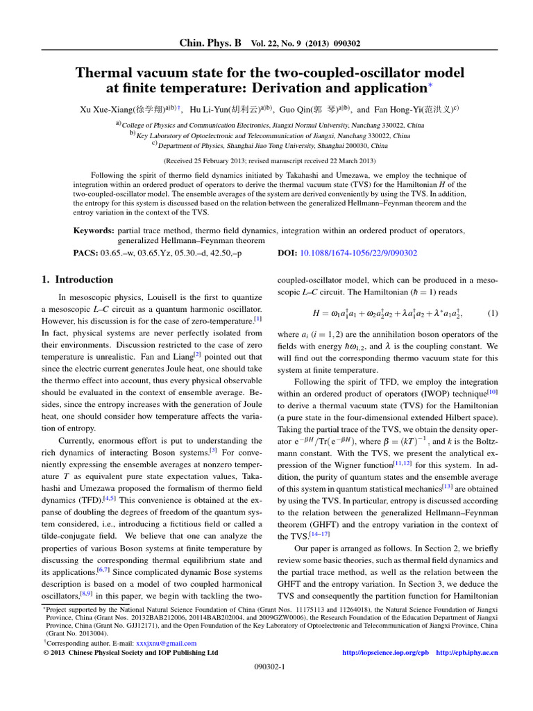 Thermal Vacuum State in Coupled Oscillators | PDF | Entropy | Classical ...