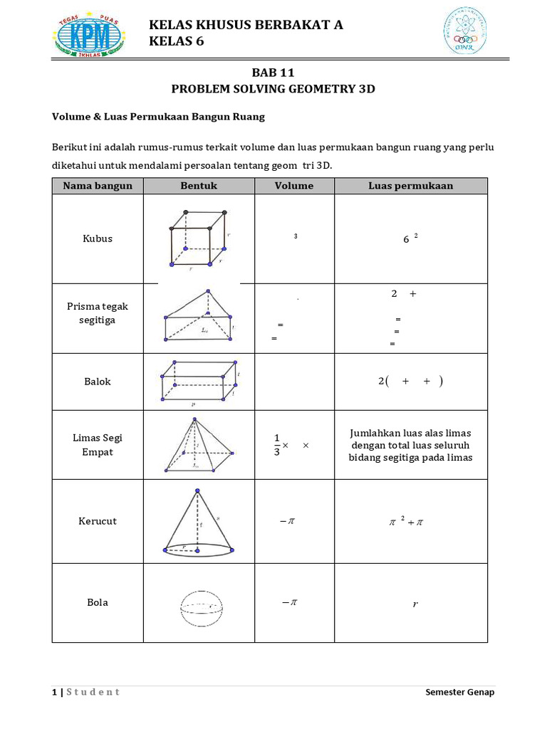 Materi 1-Berbakat A06-MTK-Problem Solving Geometry 3D | PDF | Sphere | Volume