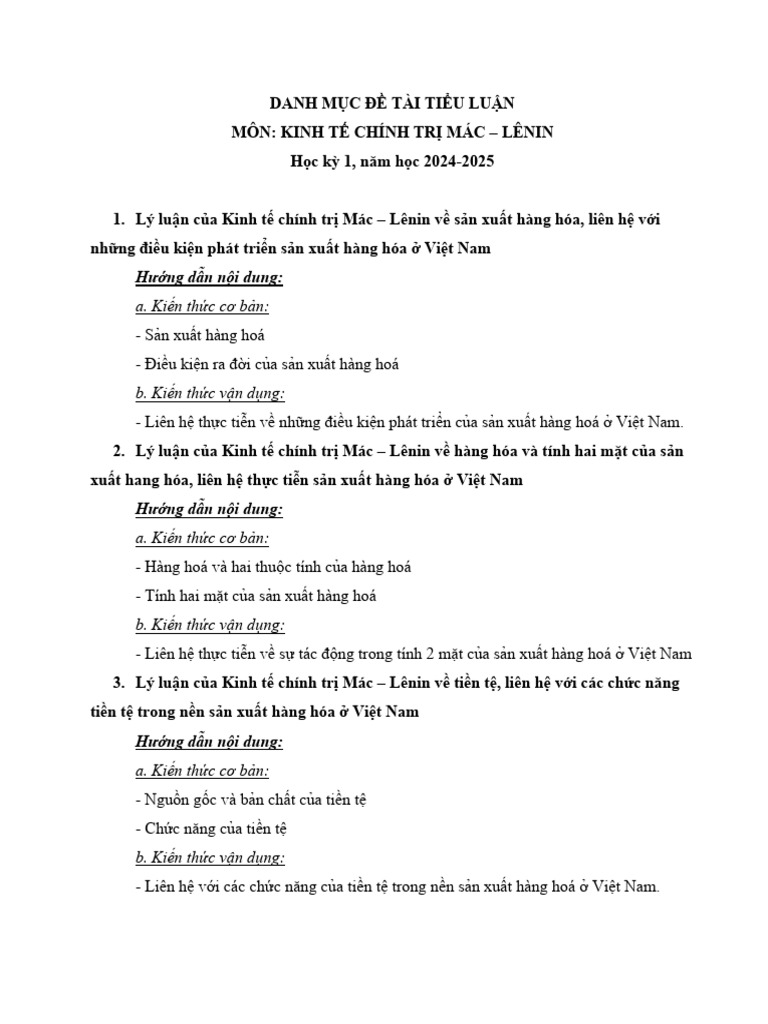 De Tai Tieu Luan Mon KTCT Mac - Lenin Ki 1.2024 | PDF