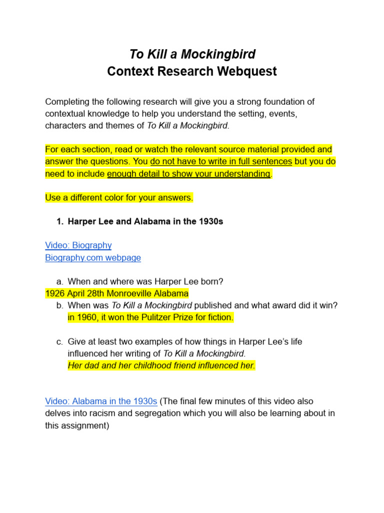 TKAM Contextual Research Webquest | PDF | Criminal Procedure | Dust Bowl