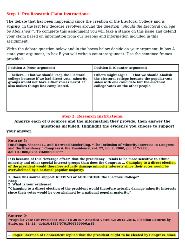 Electoral College Debate: Pros and Cons | PDF | United States ...