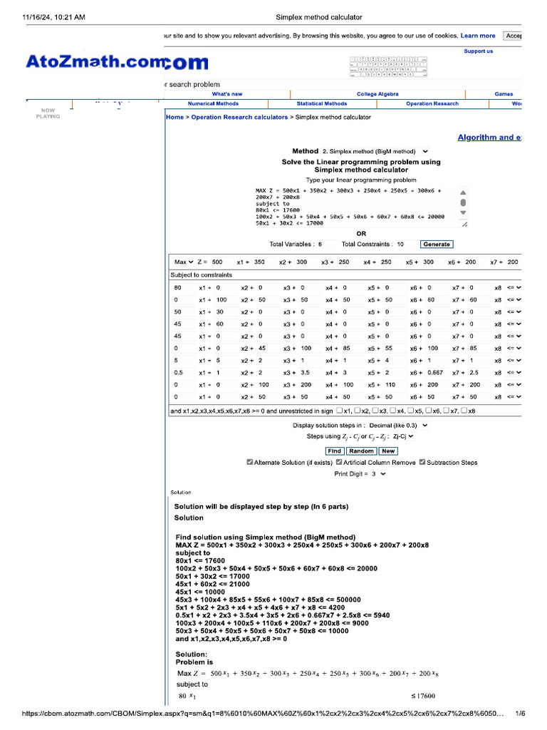 Simplex Method Calculator | PDF