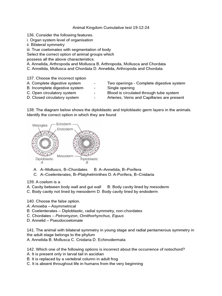 Animal Kingdom Cumulative Test Review | PDF | Vertebrates | Zoology