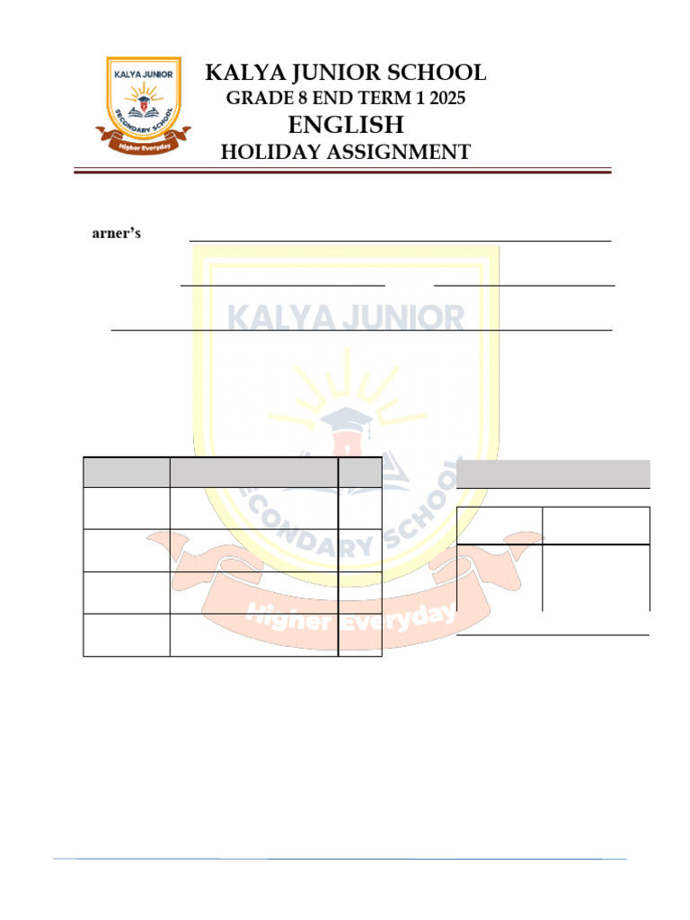 Grade 8 English Holiday Assignment | PDF | Learning