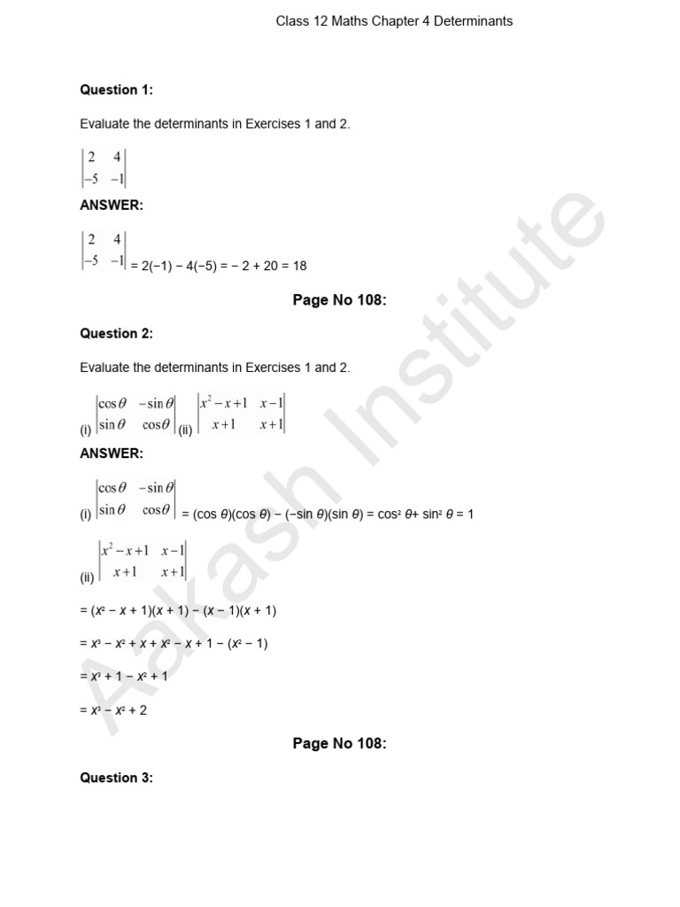 Class 12 Maths: Determinants Solutions | PDF | Mathematics | Linear Algebra