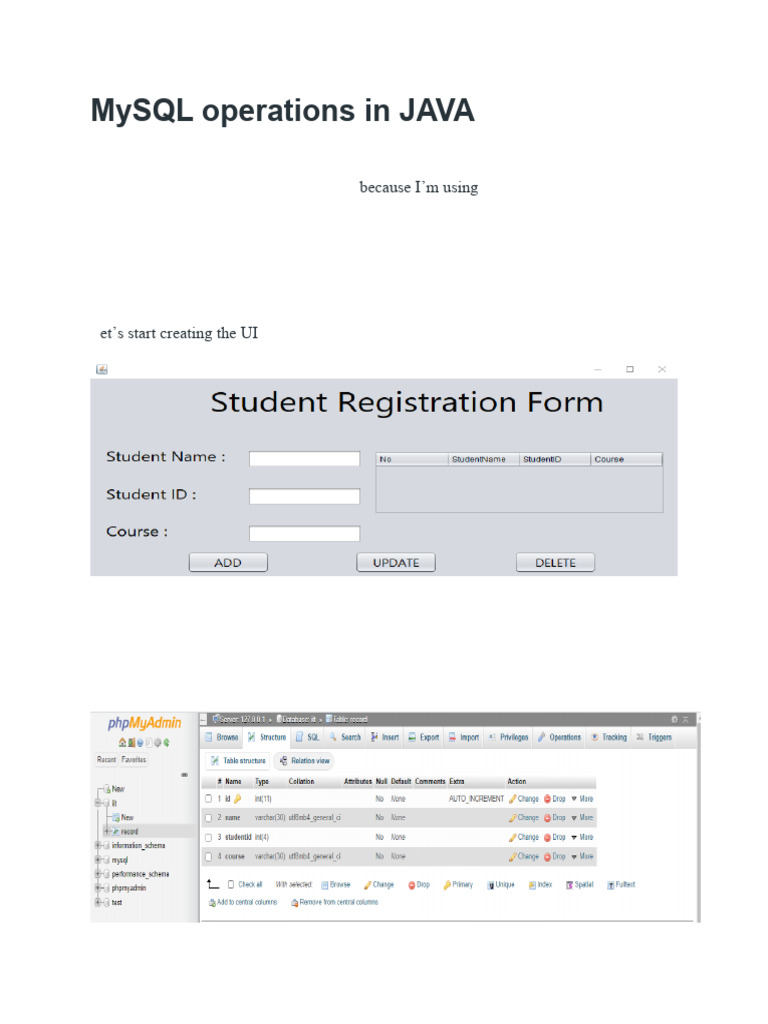 MySQL Operations in JAVA | PDF | My Sql | Databases