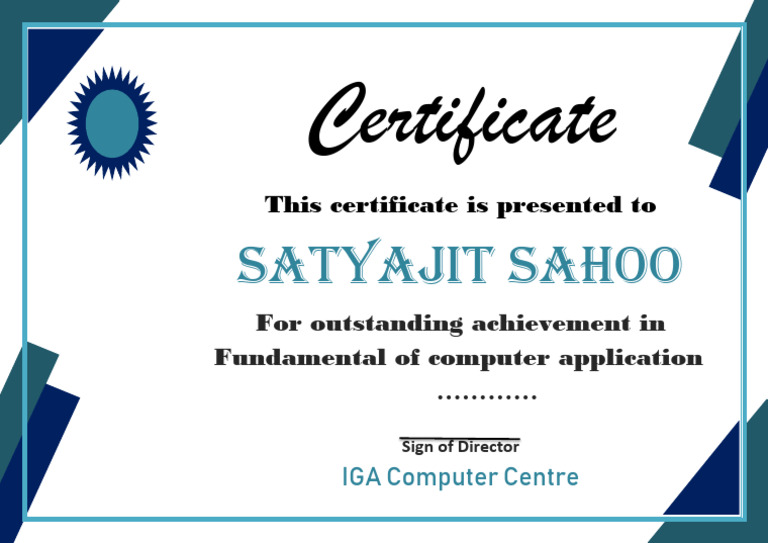 Certificate of Achievement in Computer Applications | PDF