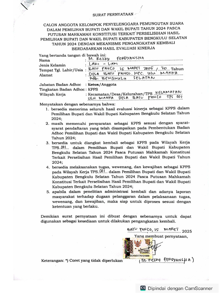 Pernyataan Dan Kuesioner M.Rezky Ferdyansha | PDF