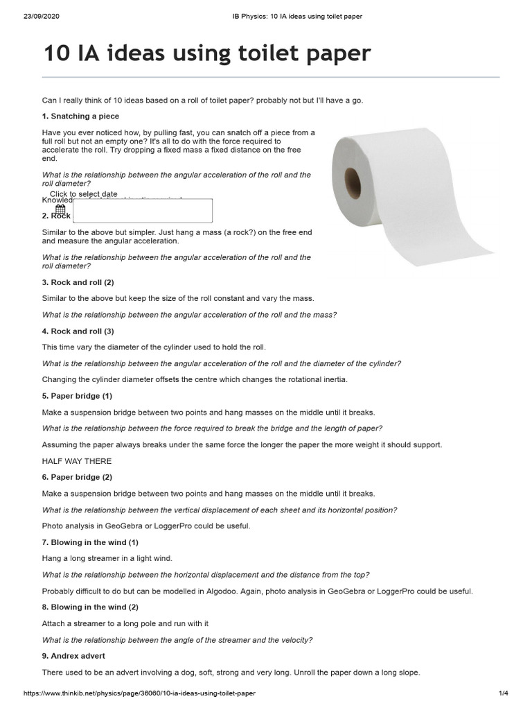 IB Physics - Ten IA Ideas Using Toilet Paper | PDF | Force | Mass