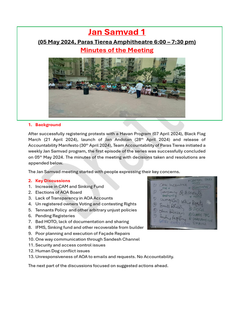 Draft MoM Jan Samvad 1 Vikrant 050724-1 | PDF