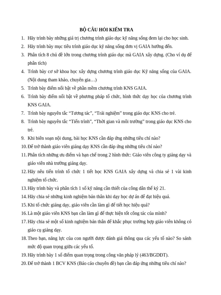 Bộ câu hỏi KNS | PDF