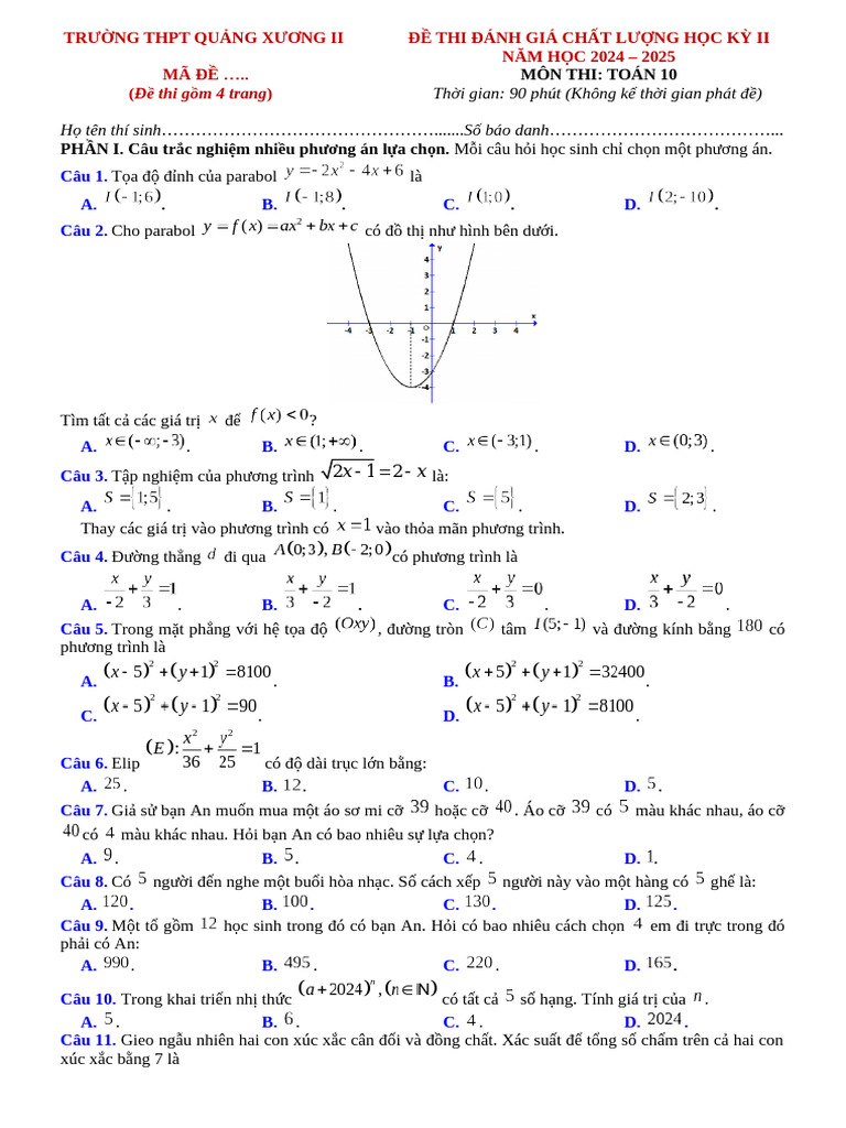 De HK2 Toan10 QX2 | PDF