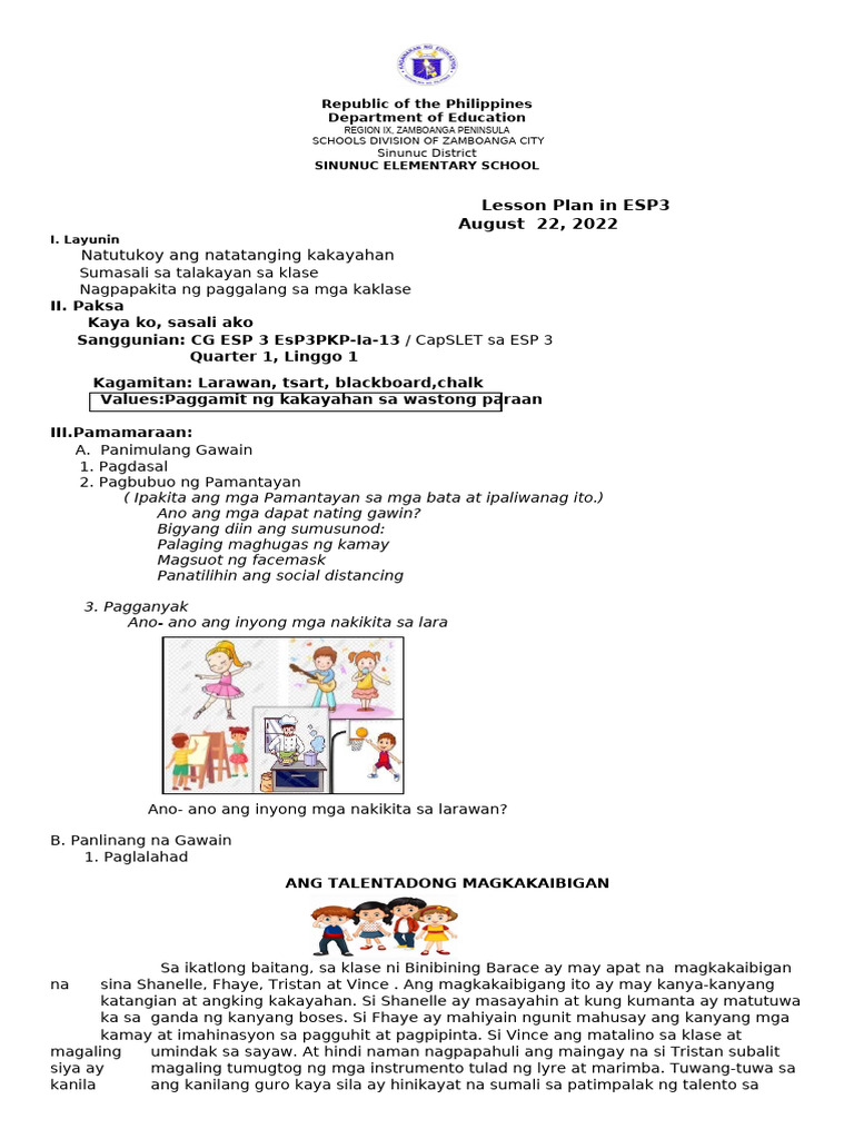 ESP3 LESSON PLAN Aug. 22 23 | PDF